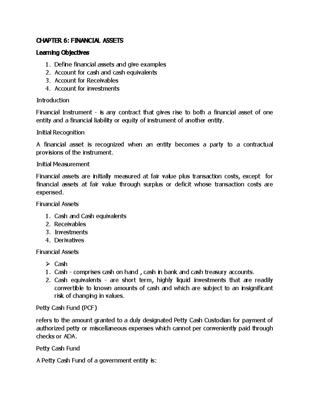 Chapter 6 Financial Assets - CHAPTER 6 : FINANCIAL ASSETS Learning ...