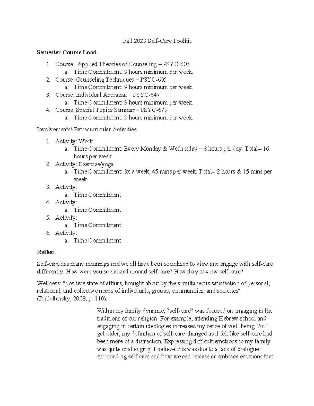 Self-Care Toolkit - Self-care tool-kit assignment - Fall 2023 Self-Care ...