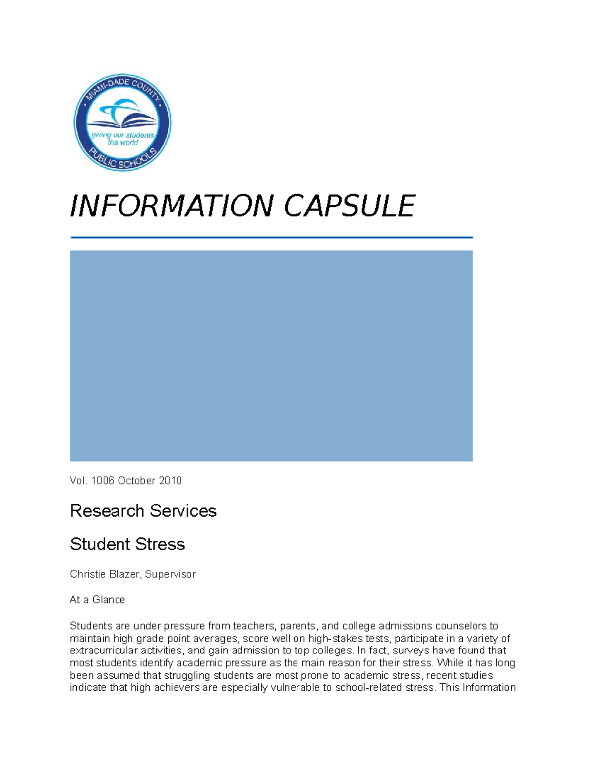 Stress and homework - INFORMATION CAPSULE Vol. 1006 October 2010 ...