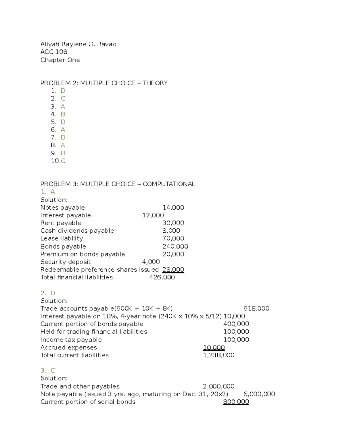 ACC 108 - Chapter 1 (Multiple Choice) - Aliyah Raylene G. Ravao ACC 108 ...