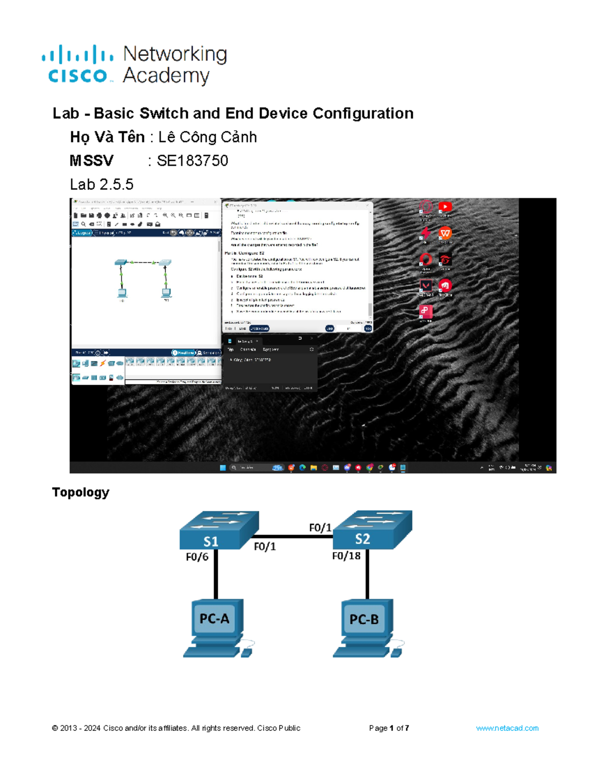 LAB 1 SE183750 - Họ Và Tên : Lê Công Cảnh MSSV : SE Lab 2. Topology Addressing Table Device ...