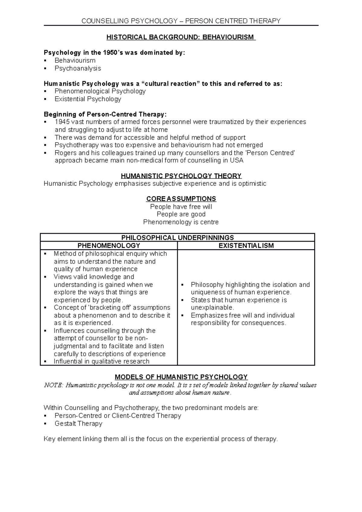 Person centred notes - COUNSELLING PSYCHOLOGY – PERSON CENTRED THERAPY ...