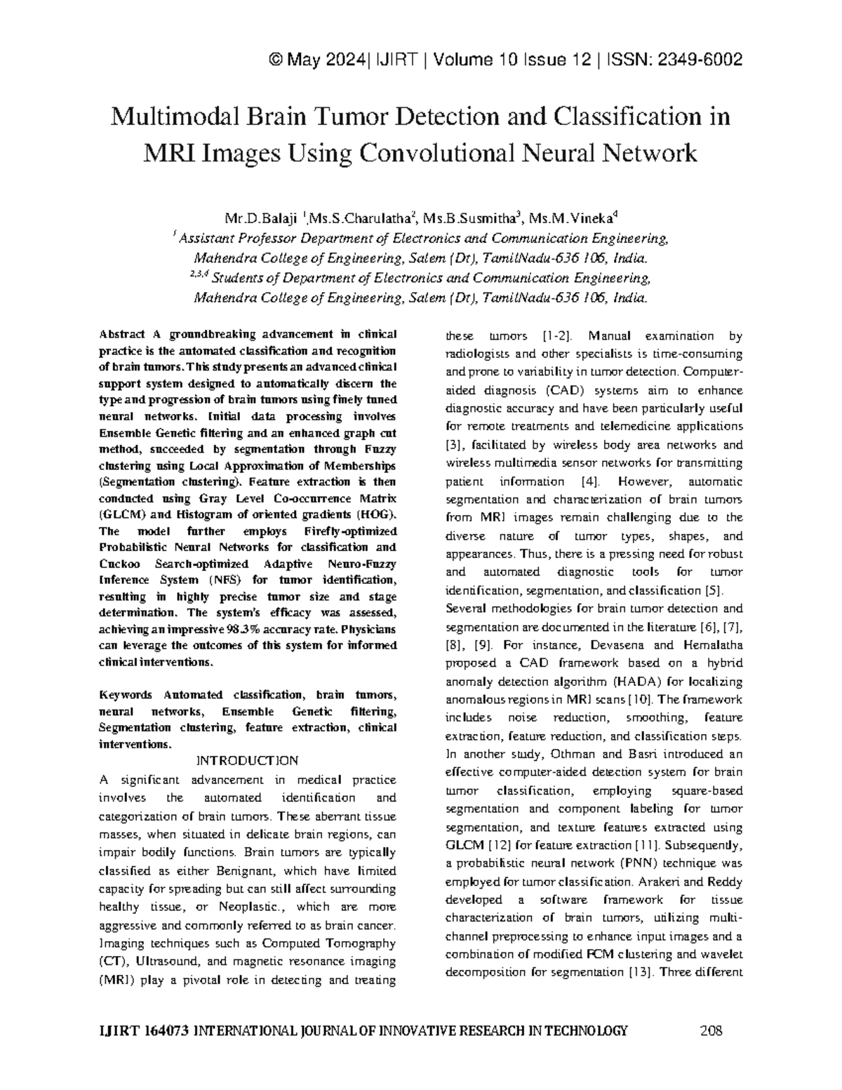Ijirt 164073 Paper - Multimodal Brain Tumor Detection and ...