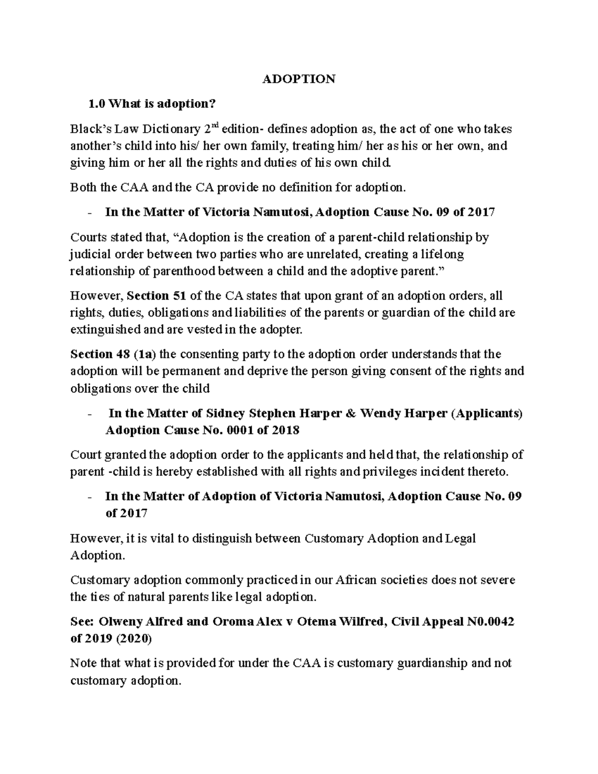 Adoption of Children under the law relating to family and children ...