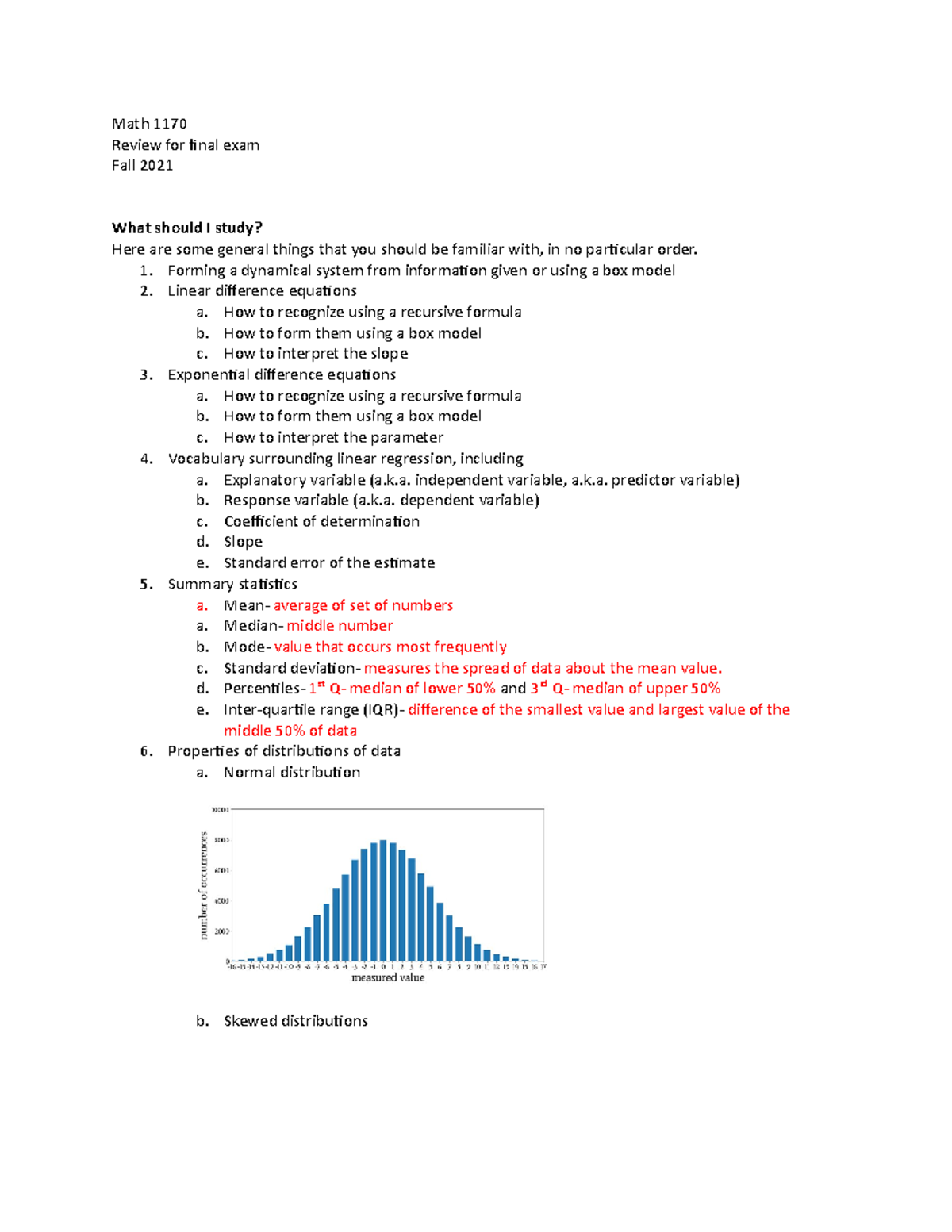 Final exam review sheet for final exam - Math 1170 Review for final ...