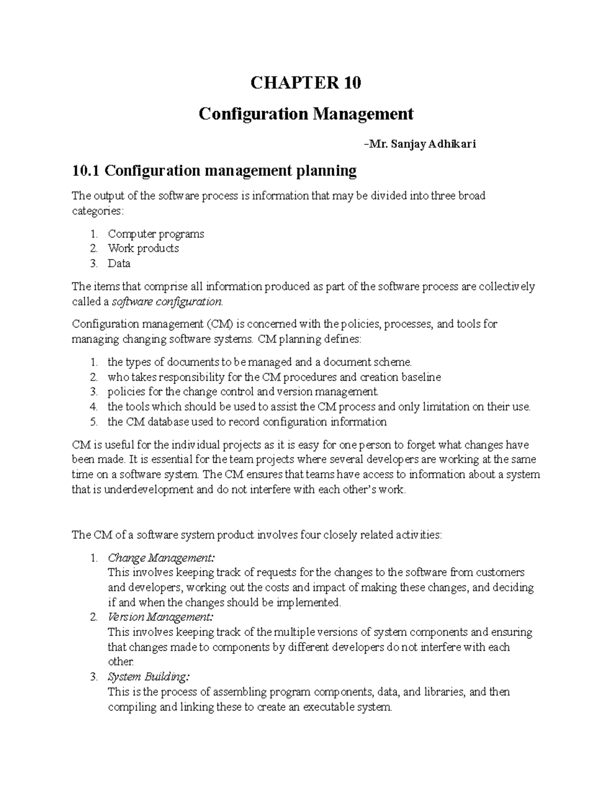 Chapter 10 - CHAPTER 10 Configuration Management - Mr. Sanjay Adhikari ...