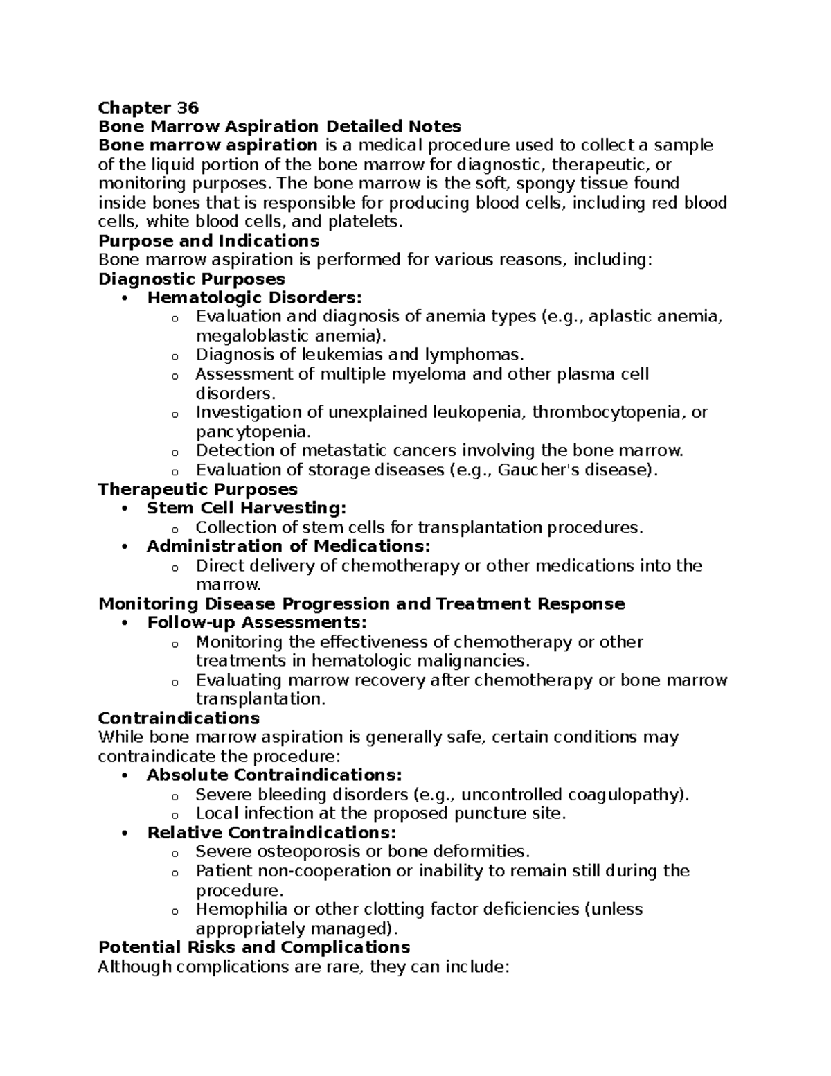 Chapter 36 - Chapter 36 Bone Marrow Aspiration Detailed Notes Bone ...