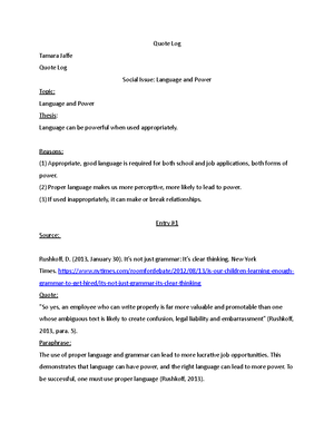 Quote Log - WRTG 111 - UMGC - Studocu