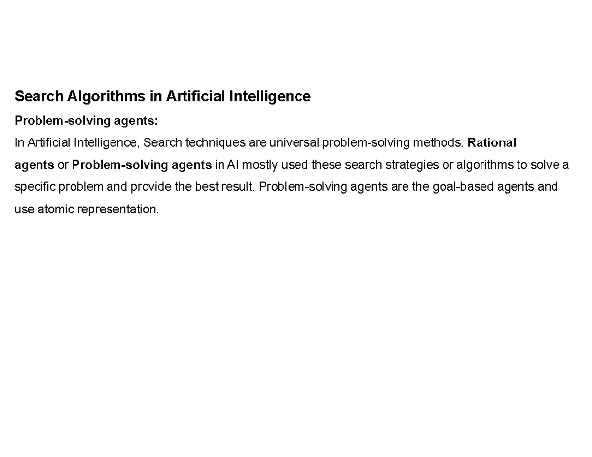 AI UNIT3 - RECENT TRENDS IN IT - Search Algorithms in Artificial ...
