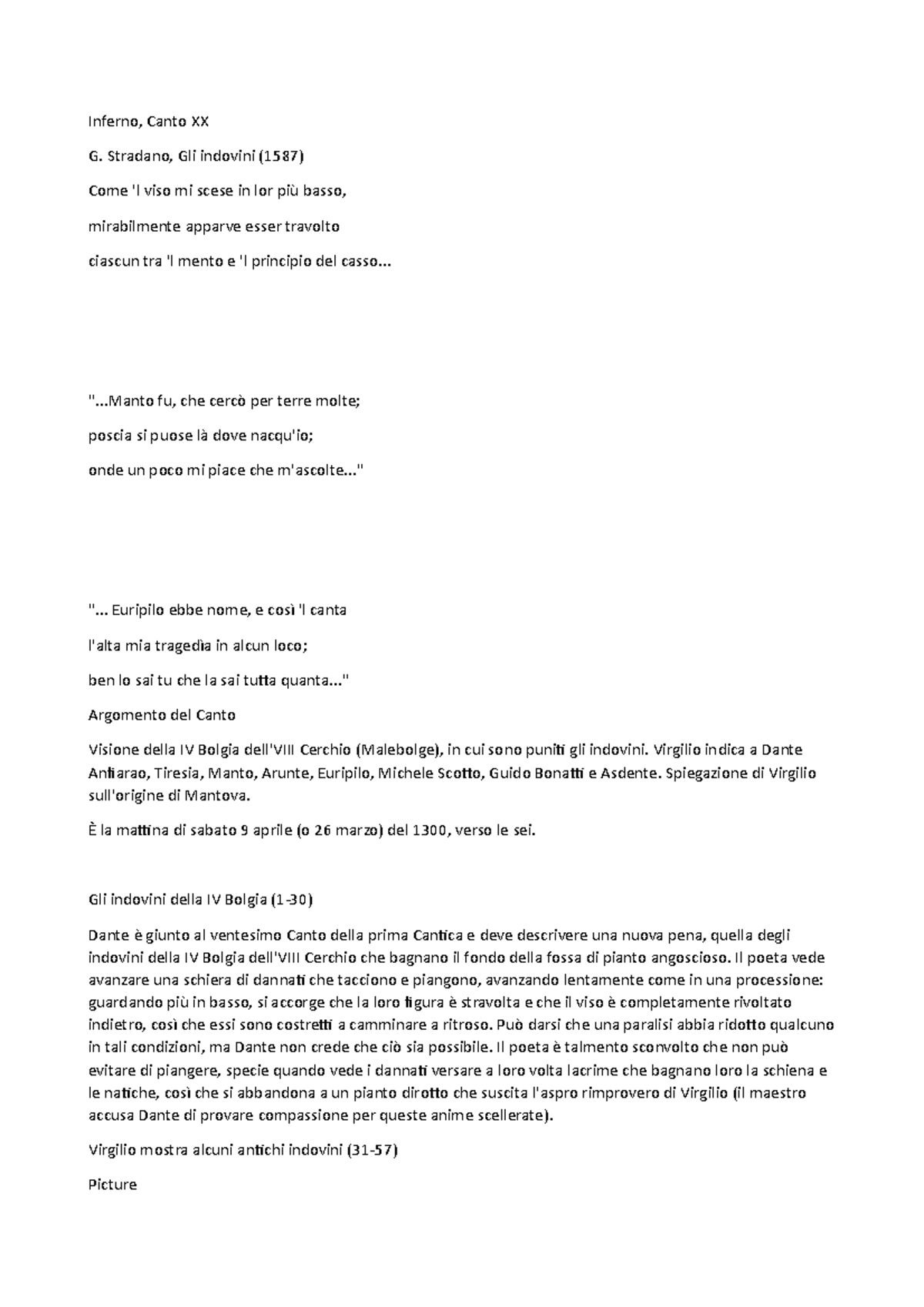 Inferno, canto XX - Inferno, Canto XX G. Stradano, Gli indovini (1587 ...