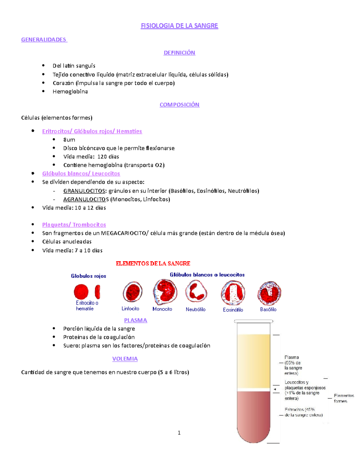 Fisiologia DE LA Sangre - FISIOLOGIA DE LA SANGRE GENERALIDADES ...