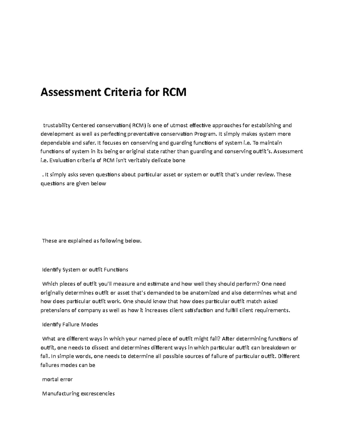 Assessment Criteria for RCM - Assessment Criteria for RCM trustability ...