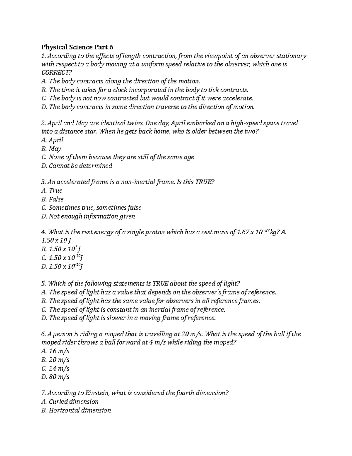 Physical Science Part 6 - The body contracts along the direction of the ...