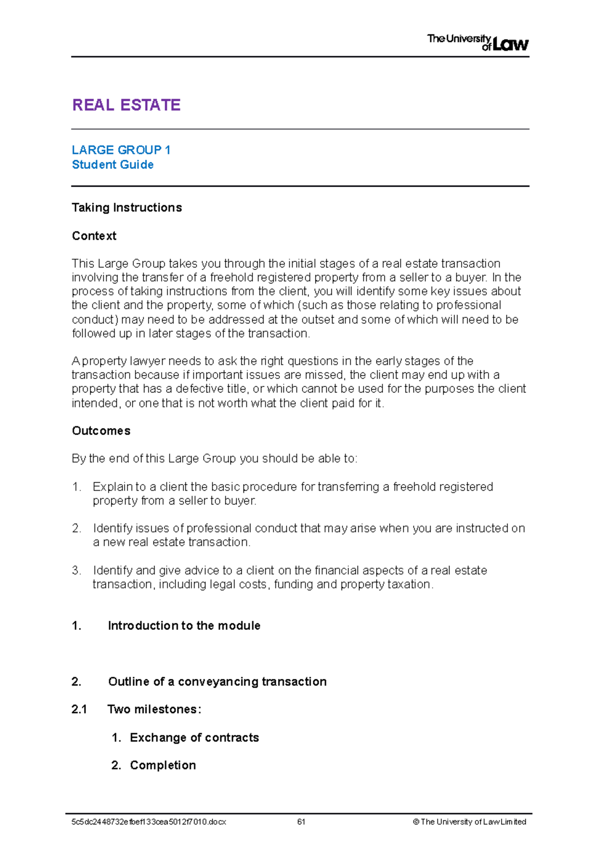 Re student guide - REAL ESTATE LARGE GROUP 1 Student Guide Taking ...