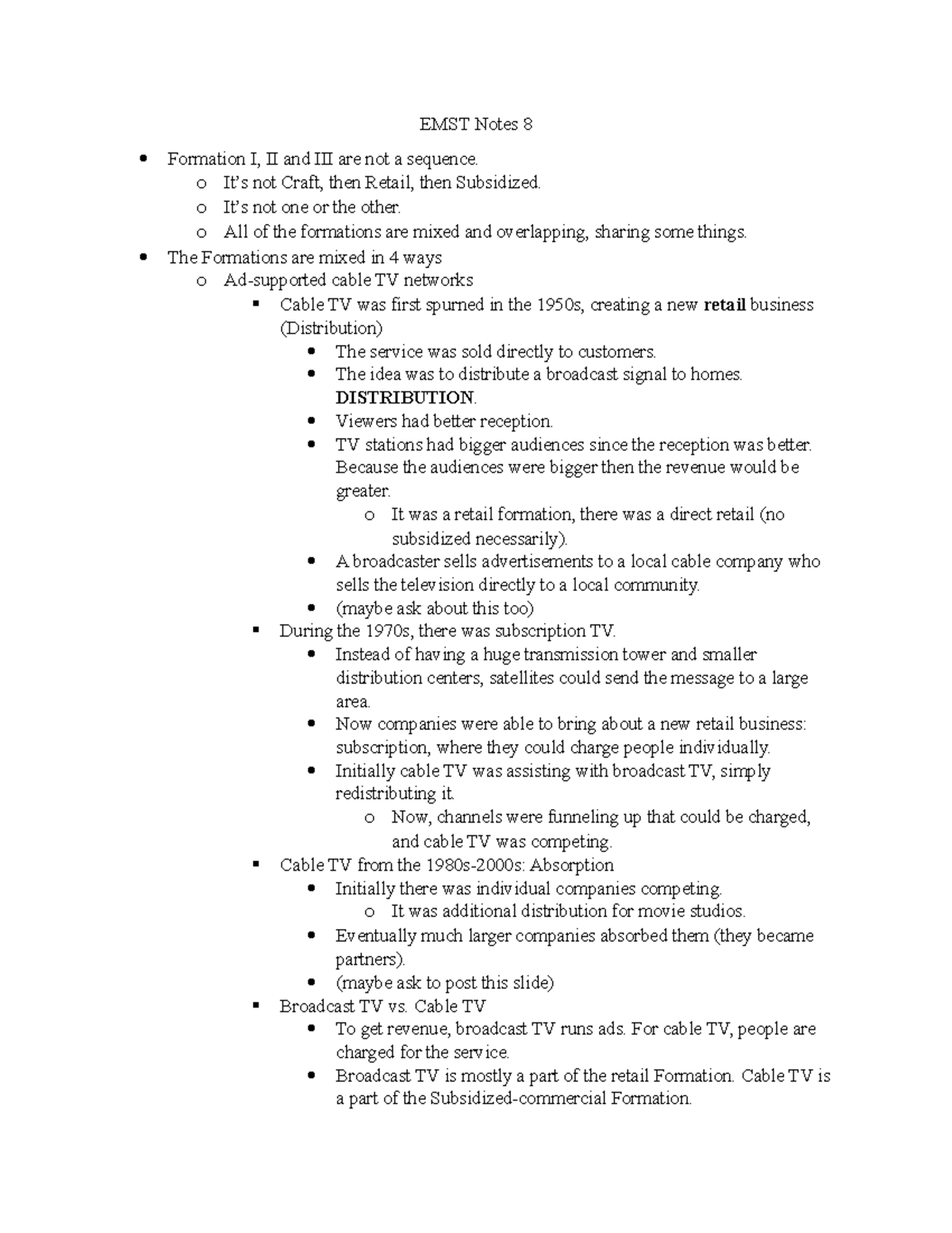 EMST Notes 8 - Formations of Media Entertainment Continued - EMST Notes ...