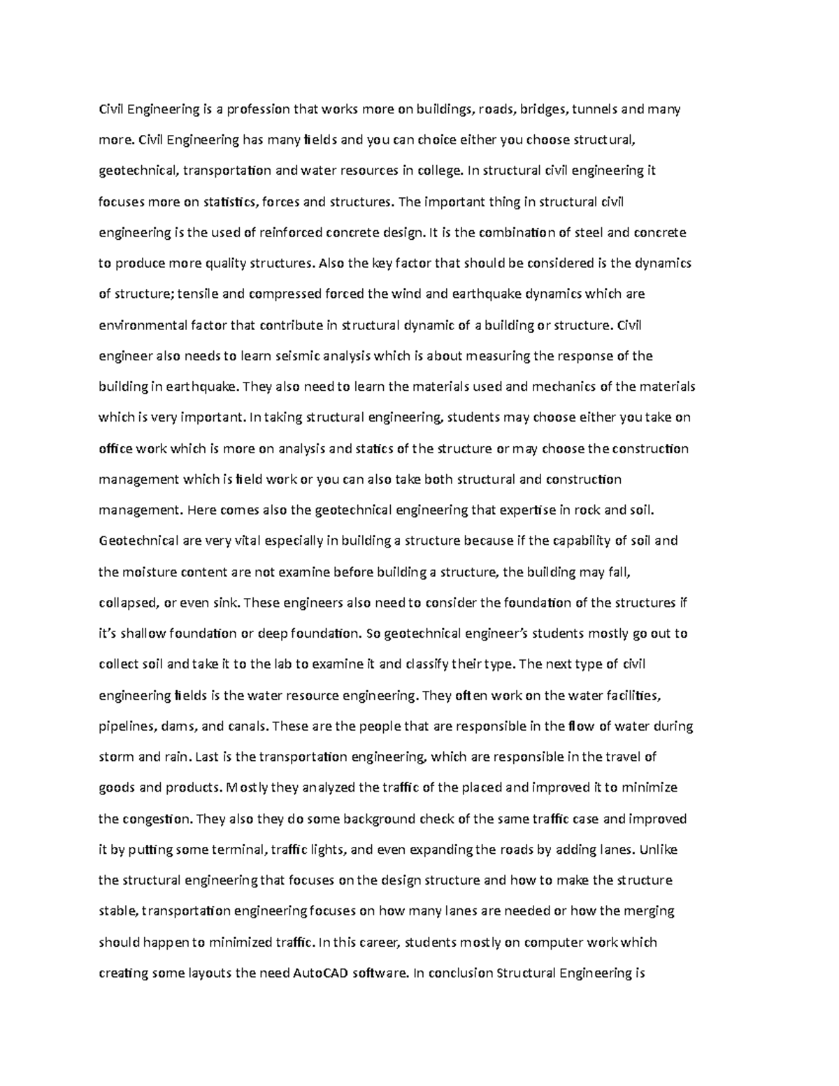 Doc1-civil - Civil Engineering is a profession that works more on buildings, roads, bridges ...