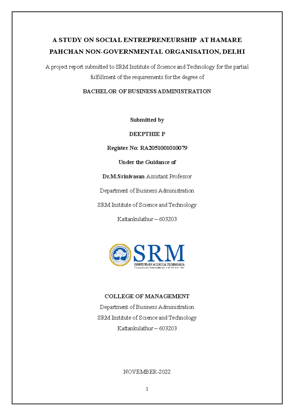 Social Entrepreneurship Internship AT Hamare Pahchan Ngo (1) copy - A ...