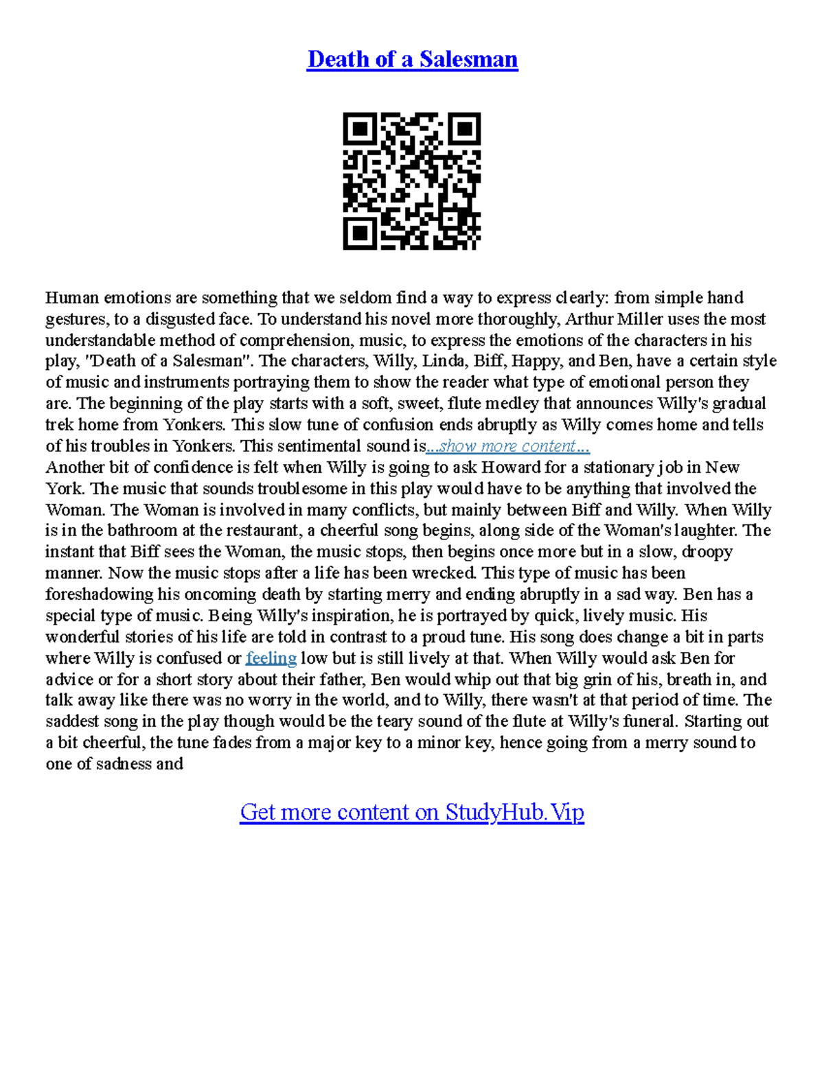 Death Of A Salesman Analysis Essay - Death of a Salesman Human emotions ...