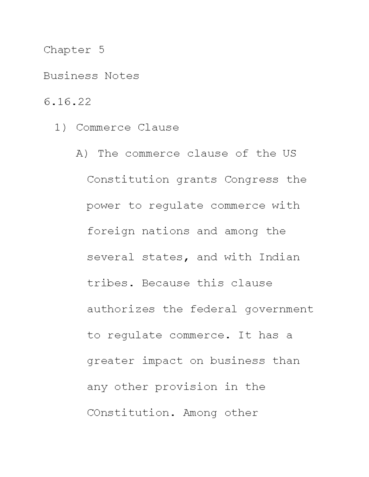 Business chapter 5 - notes - Chapter 5 Business Notes 6. 1) Commerce ...