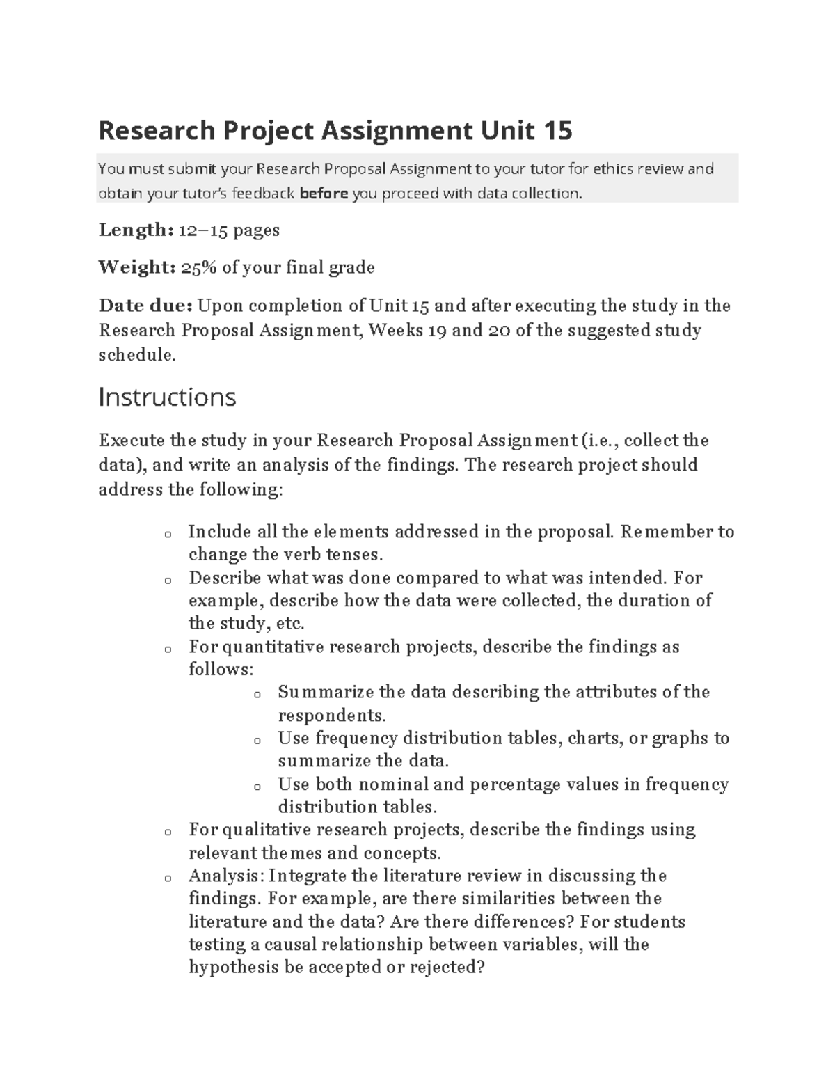 0. Research Project Assignment 3Requirements - Research Project Assignment Unit 15 You must ...