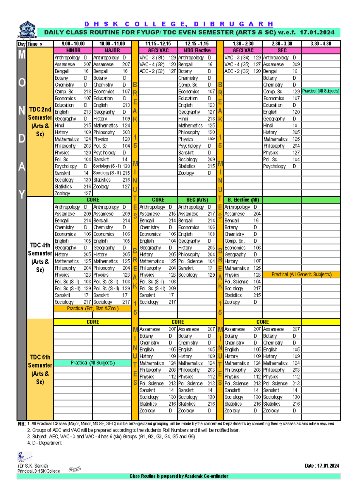 Routine for Even Sem 2024 - Day Time > Anthropology D Anthropology D ...