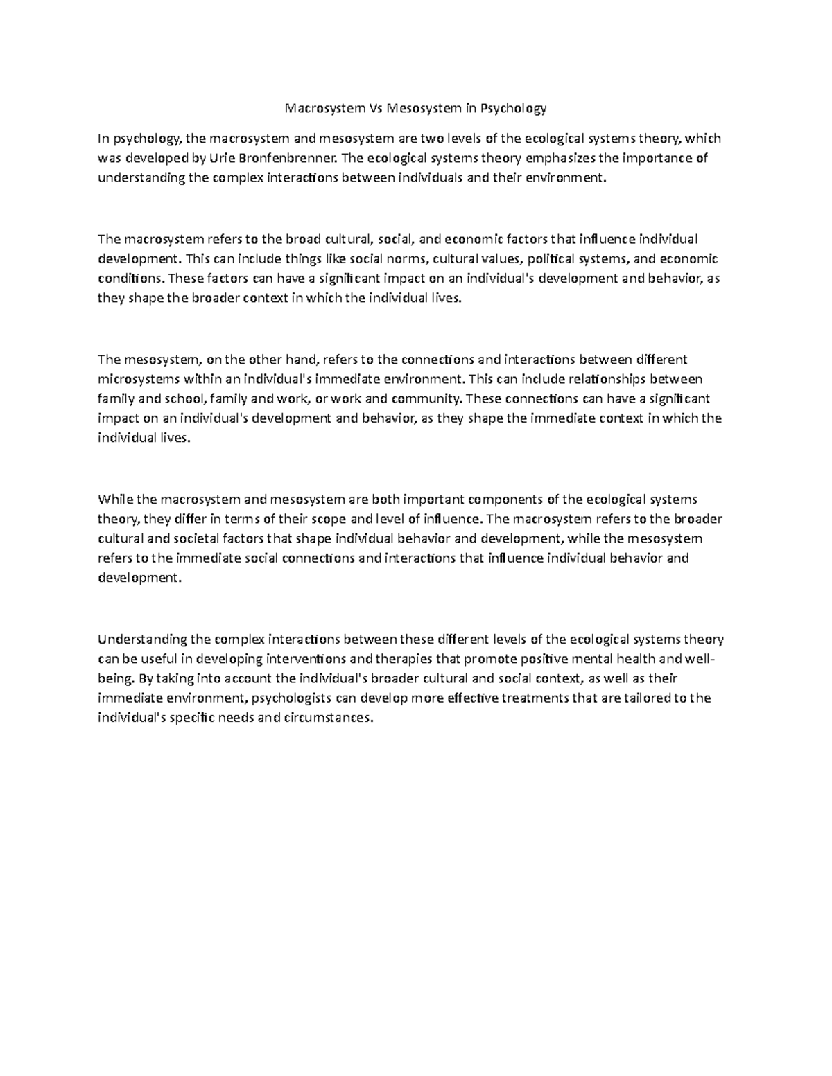 Macrosystem Vs Mesosystem in Psychology - The ecological systems theory ...