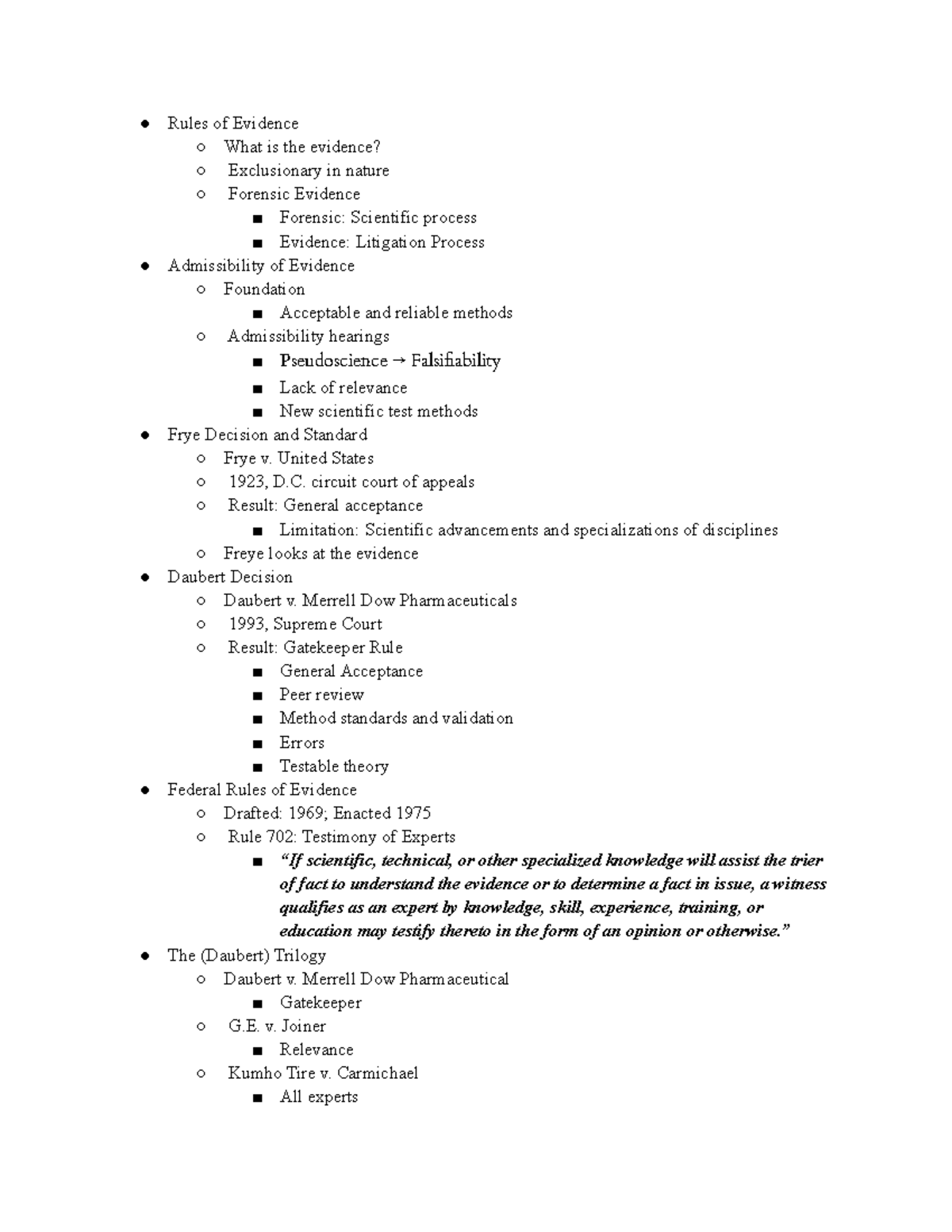 CJ 290 Intro to Forensic Science Section 2 - Rules of Evidence What is ...