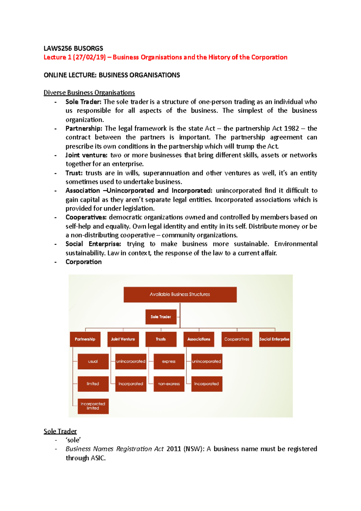 Lecture 1 - Business Organisations and the History of the Corporation ...