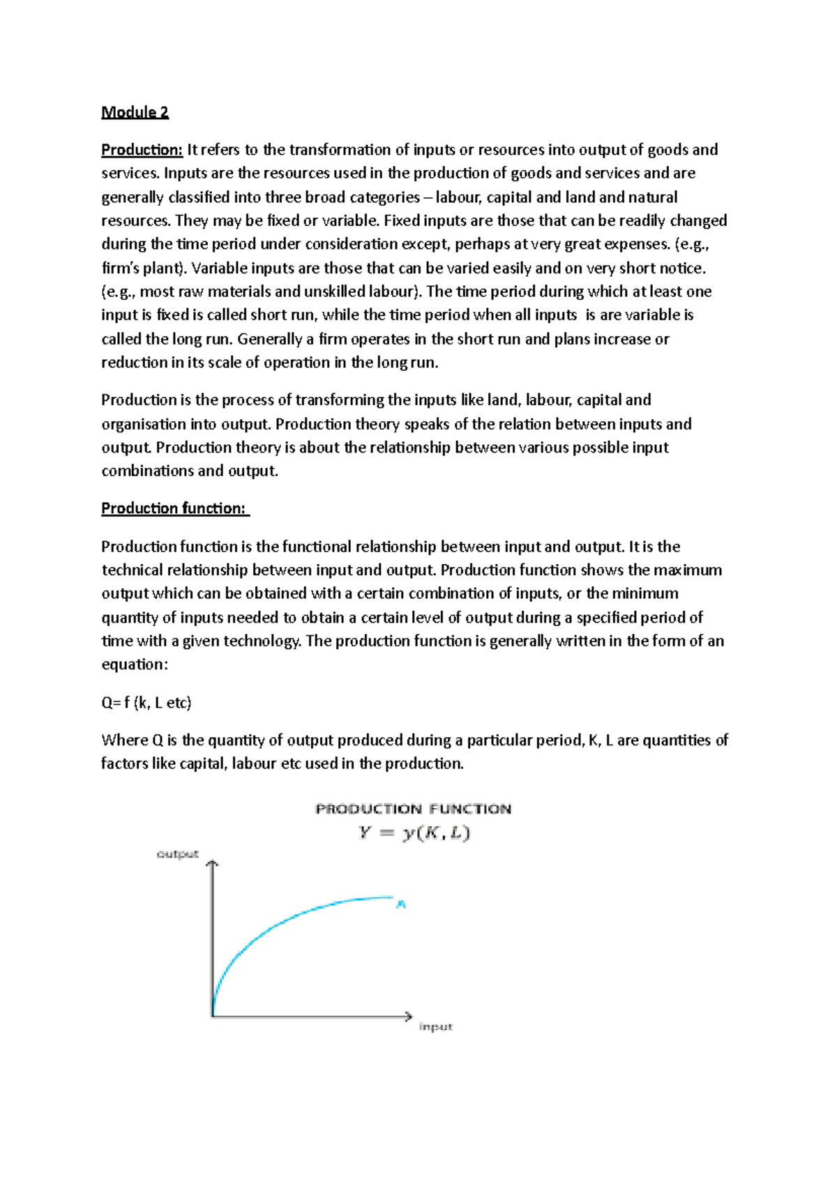 ME mod 2 - Lecture note of managerial economics of bba Kerala University - Module 2 Production ...