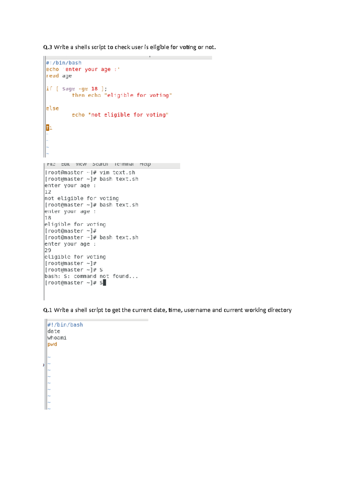 Assignment 3 docs - kjhgtfd - Q Write a shells script to check user is eligible for voting or ...
