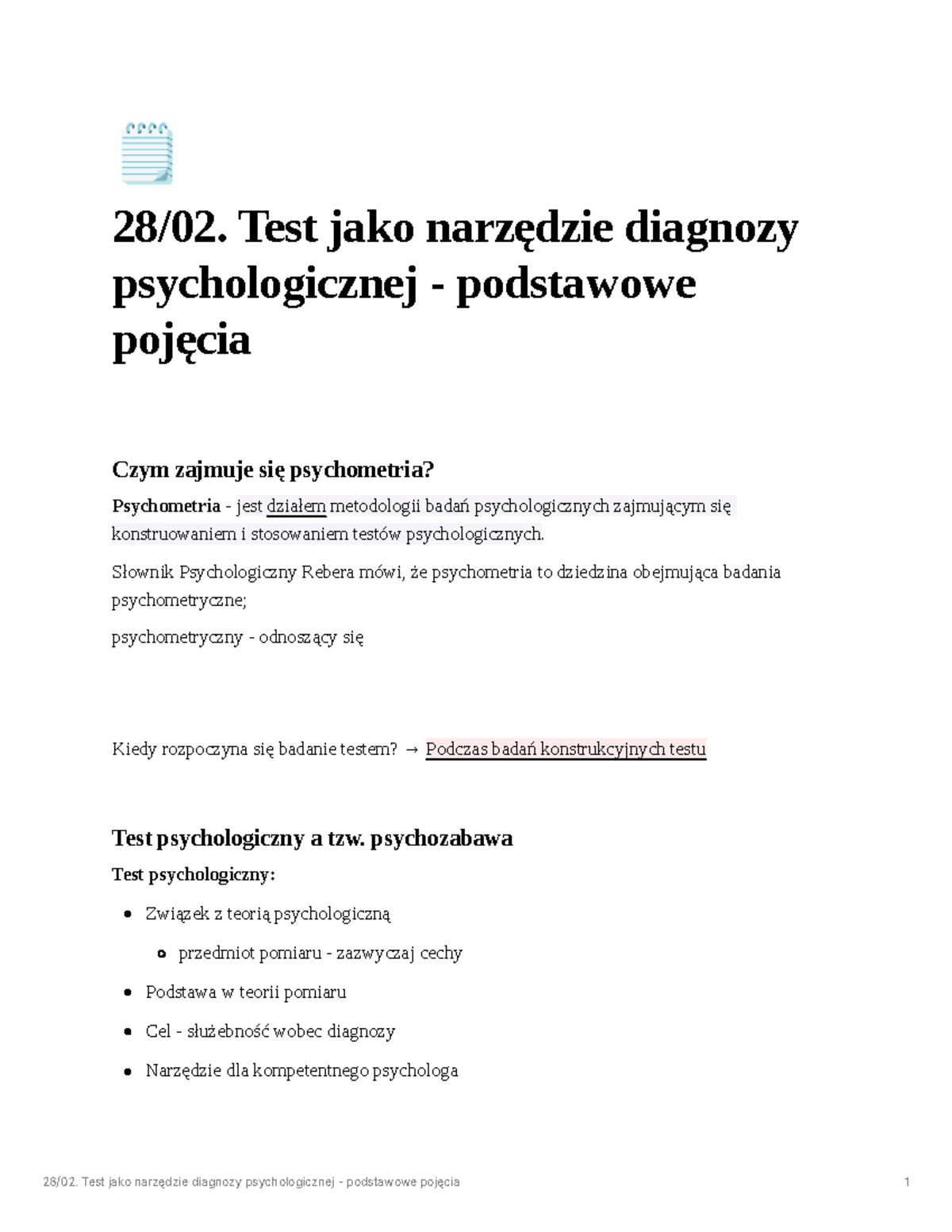 Test jako narzedzie diagnozy psychologicznej - 🗒 28/02. Test jako ...