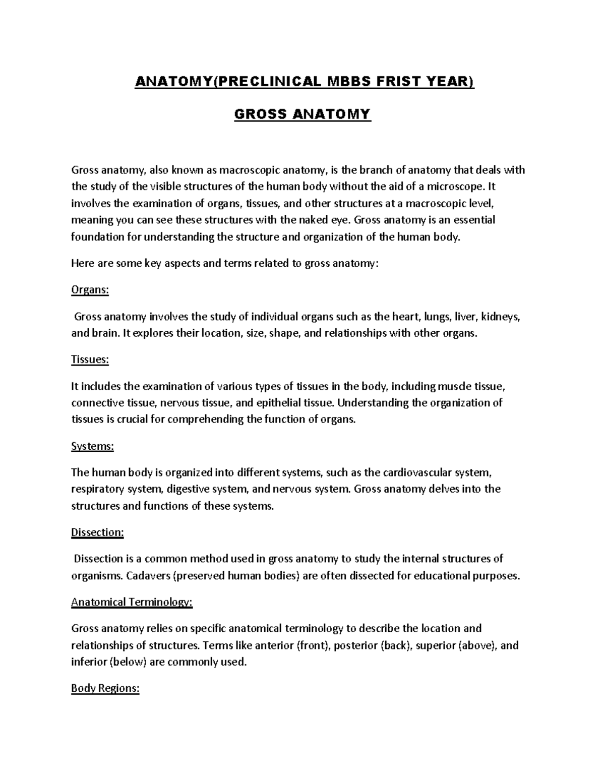 ANATOMY OF HUMAN BODY - ANATOMY(PRECLINICAL MBBS FRIST YEAR) GROSS ...