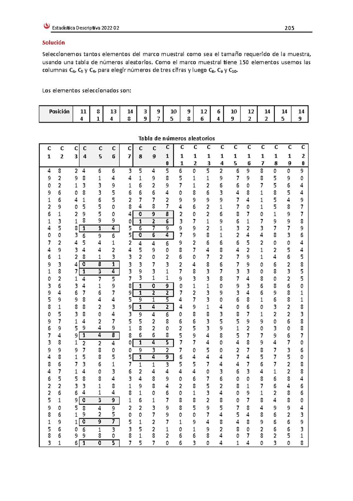 Tabla de numeros aleatorios - Solución Seleccionemos tantos elementos ...