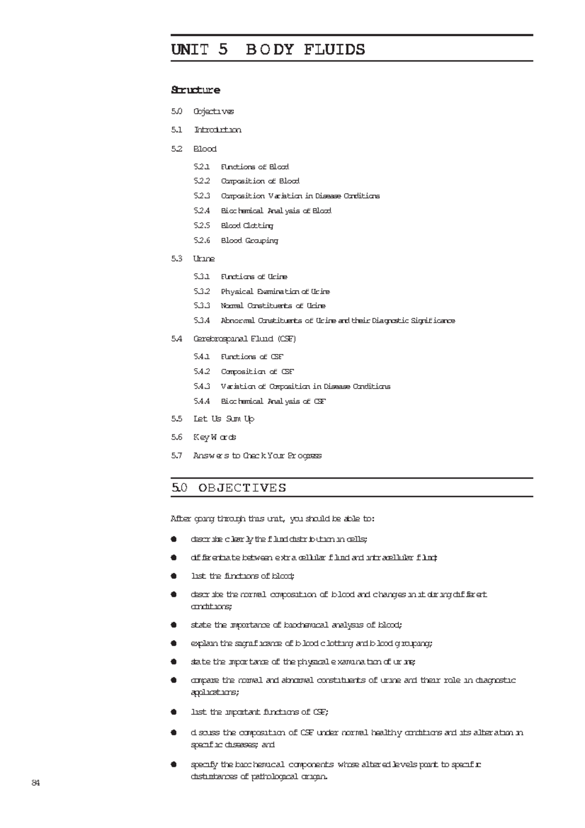 Unit -5 BODY Fluids - Str uctur e 5.0 Objectives 5.1 Introduction 5.2 ...