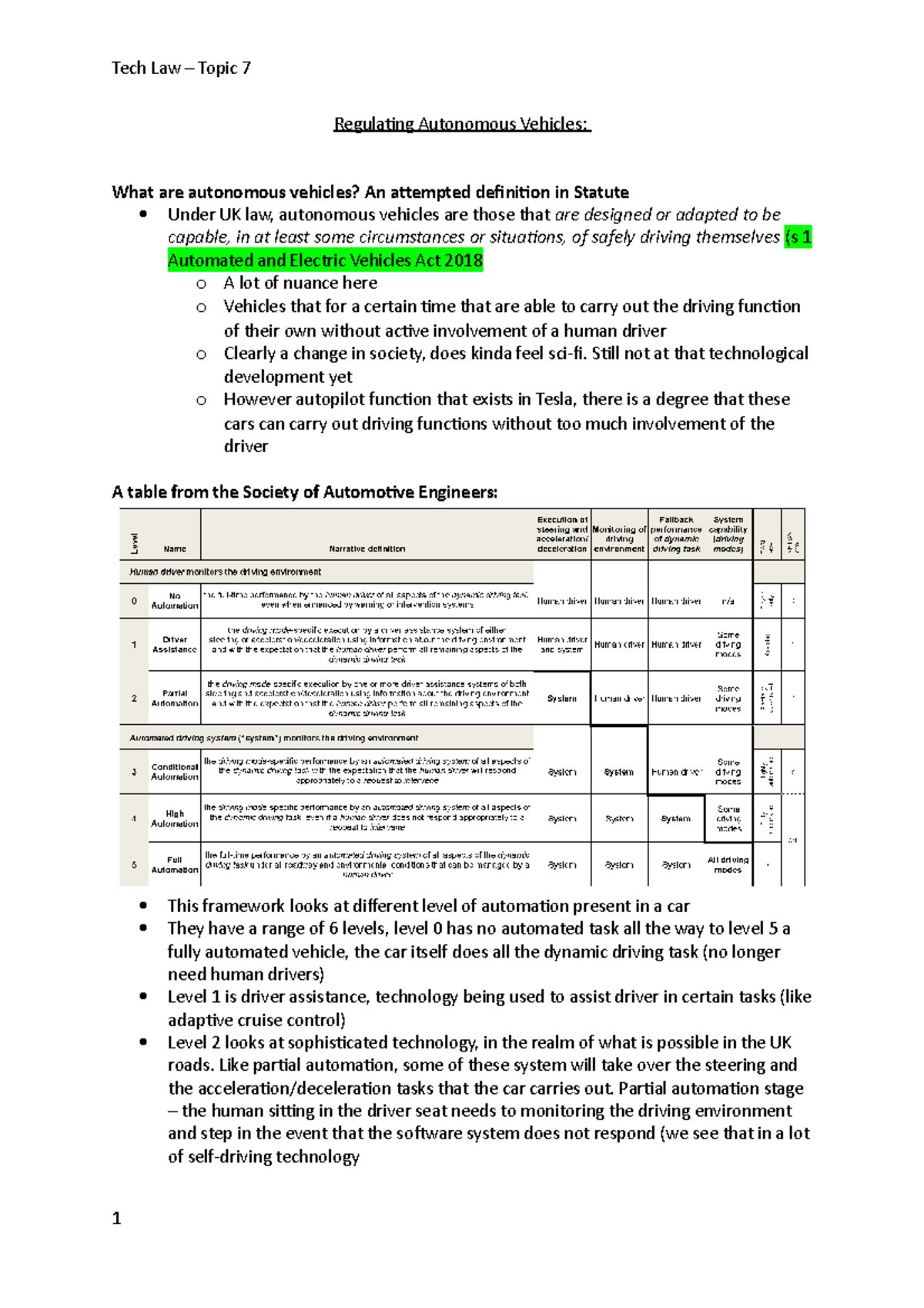 Autonomous Vehicles Notes - Tech Law - Regulating Autonomous Vehicles ...
