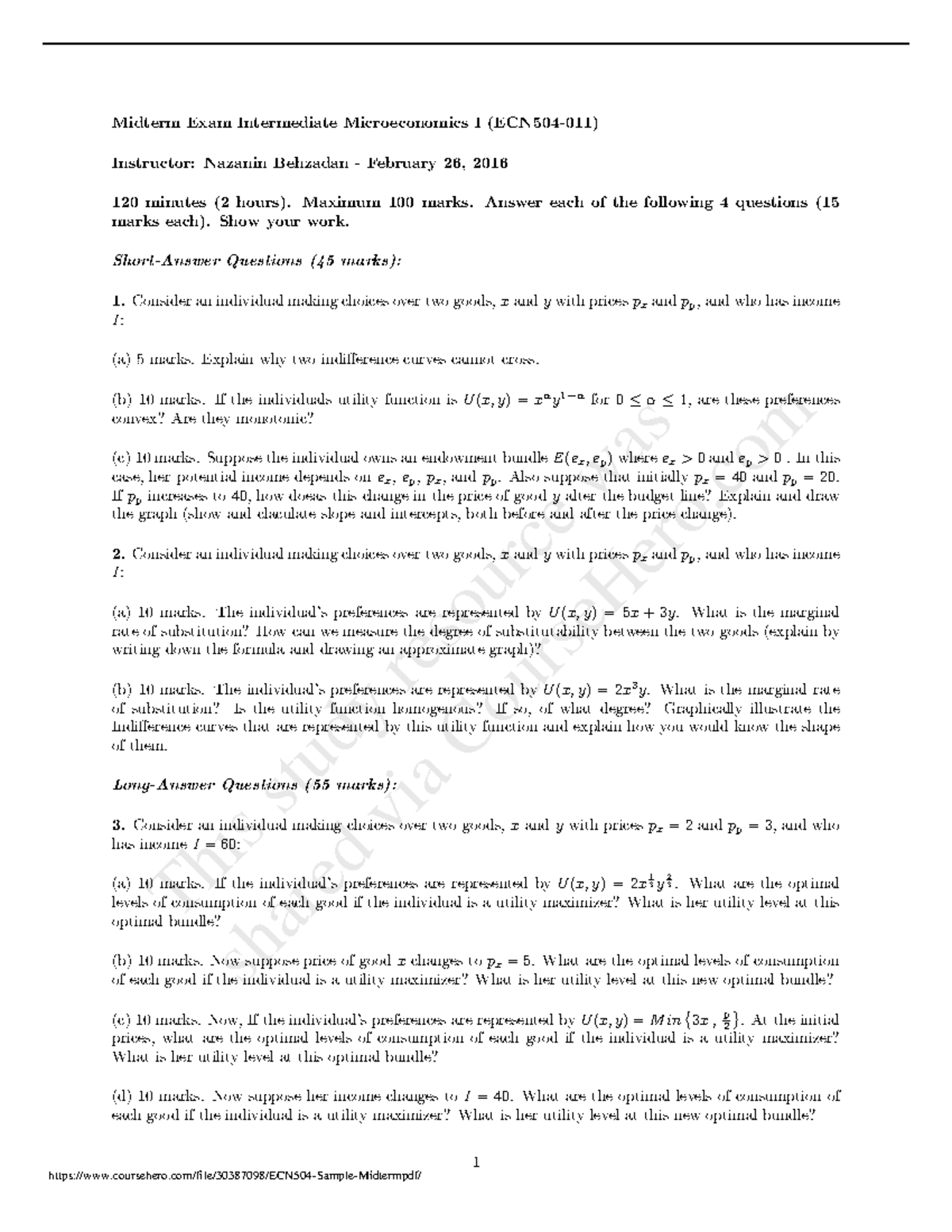 ECN504 Sample Midterm - ECN 504 - Toronto Met - Studocu