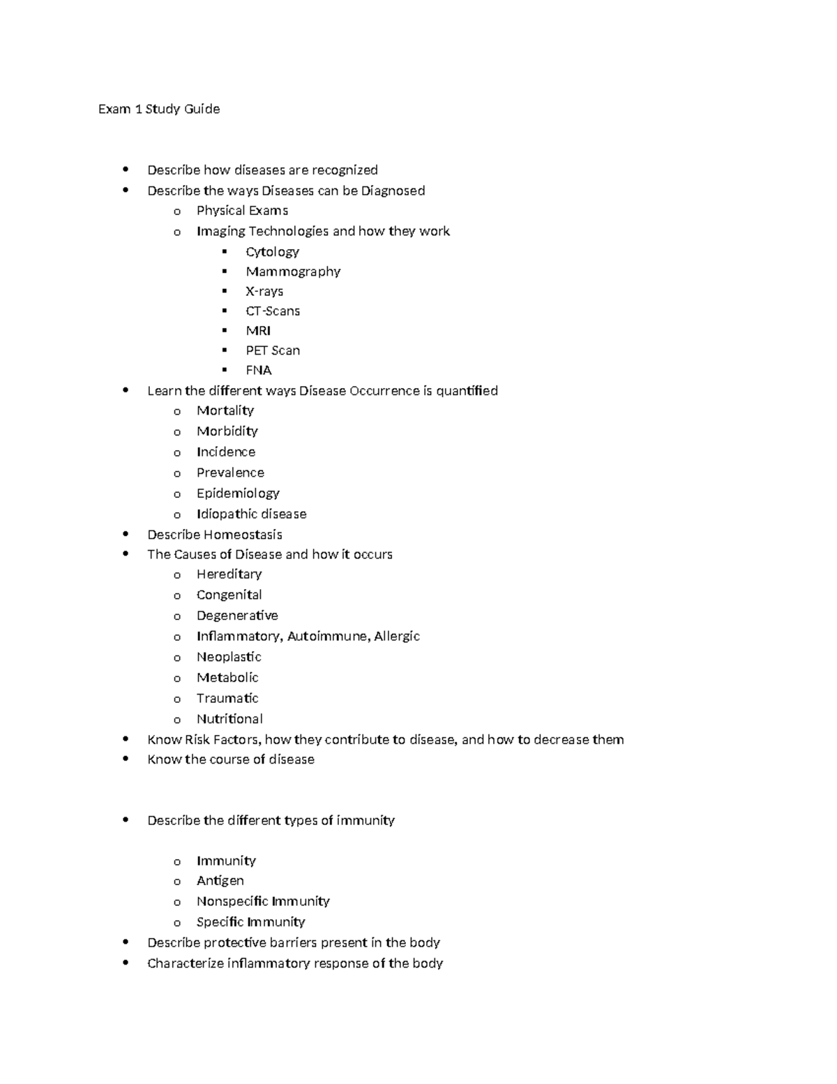Exam 1 study guide - Exam 1 Study Guide Describe how diseases are ...
