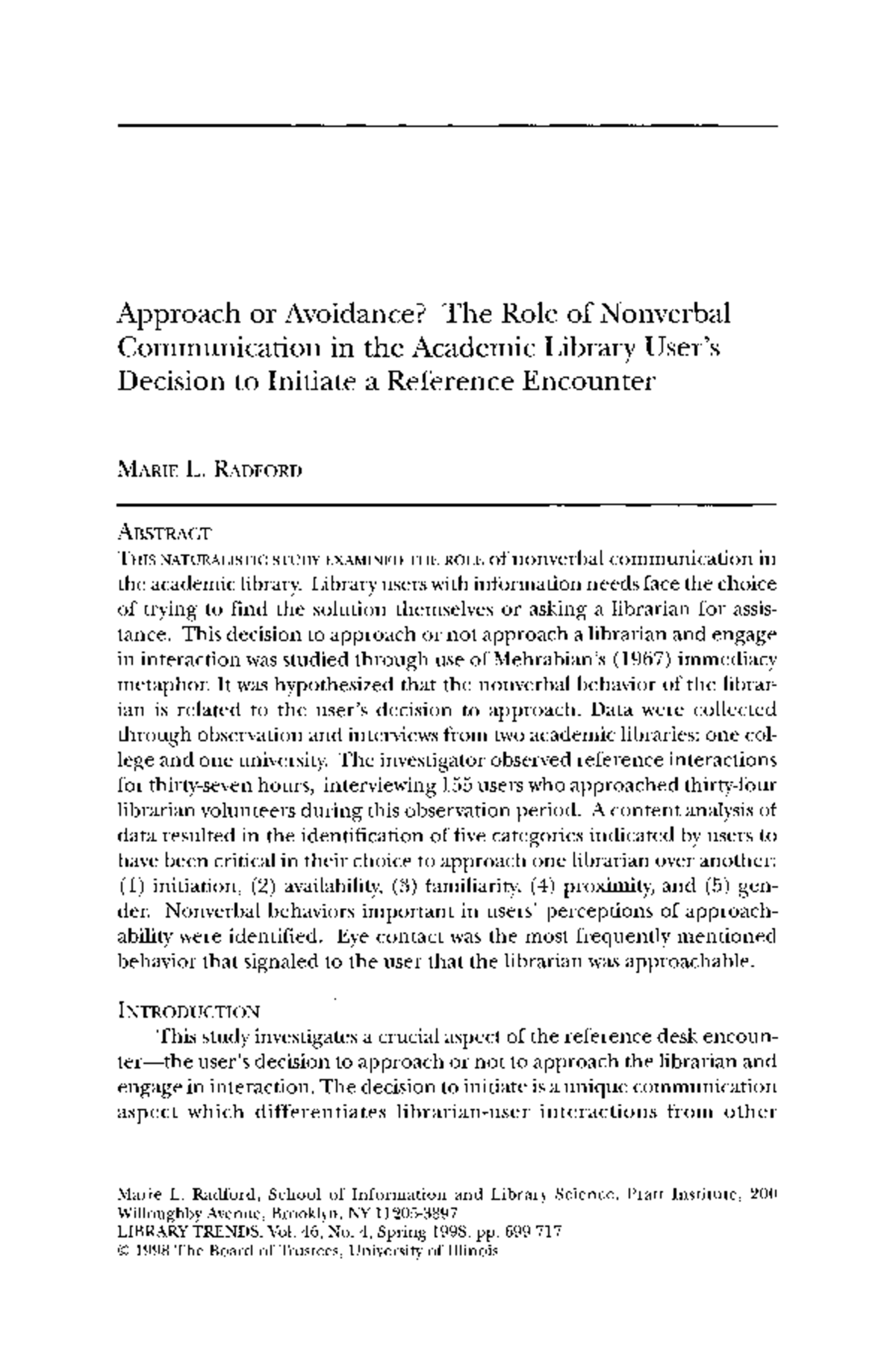 Library - Body Language - Approach or Avoidance? The Role of Nonverbal ...