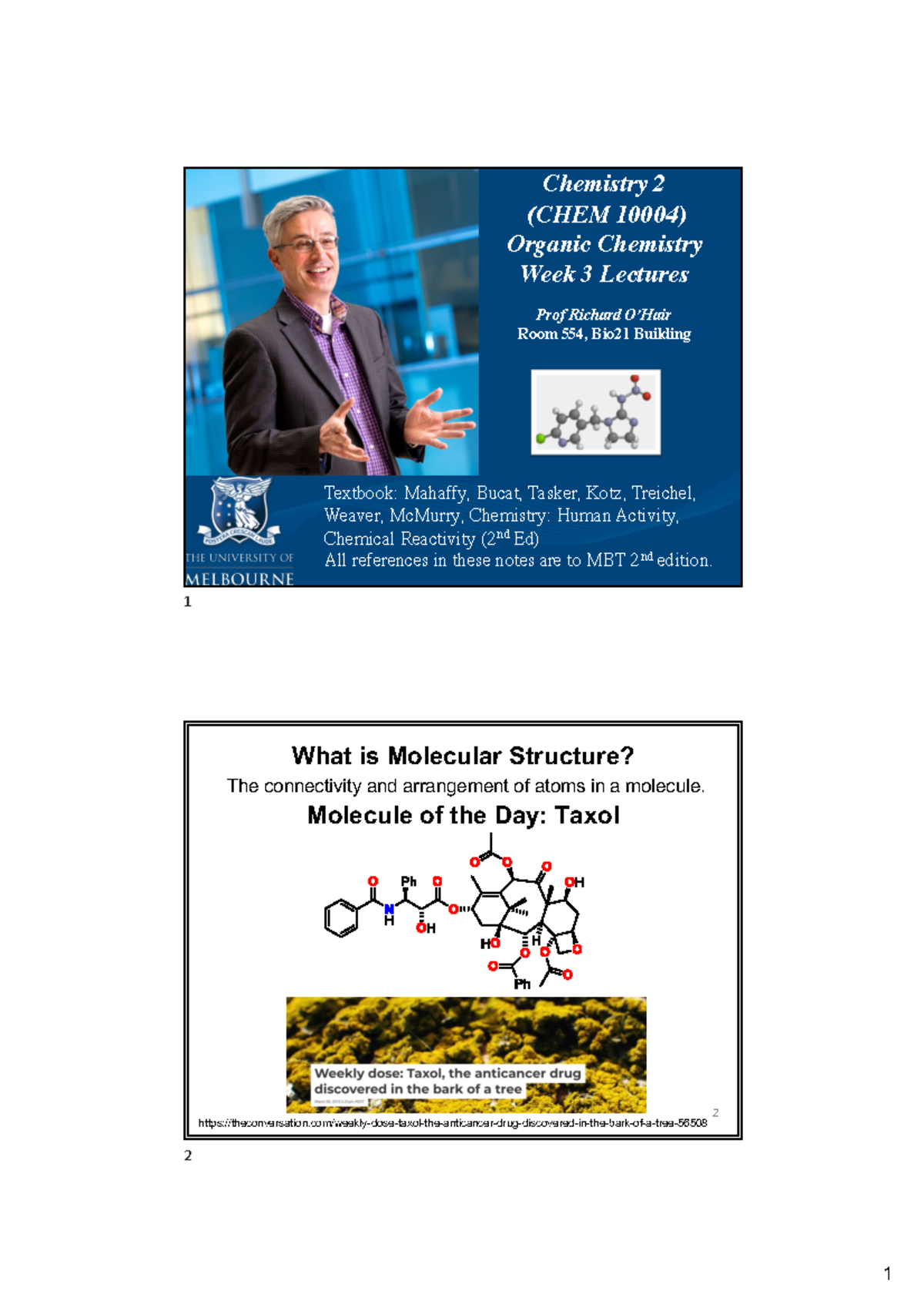 Chemistry 2 2023 Week 3 notes - 1 Chemistry 2 (CHEM 10004) Organic ...