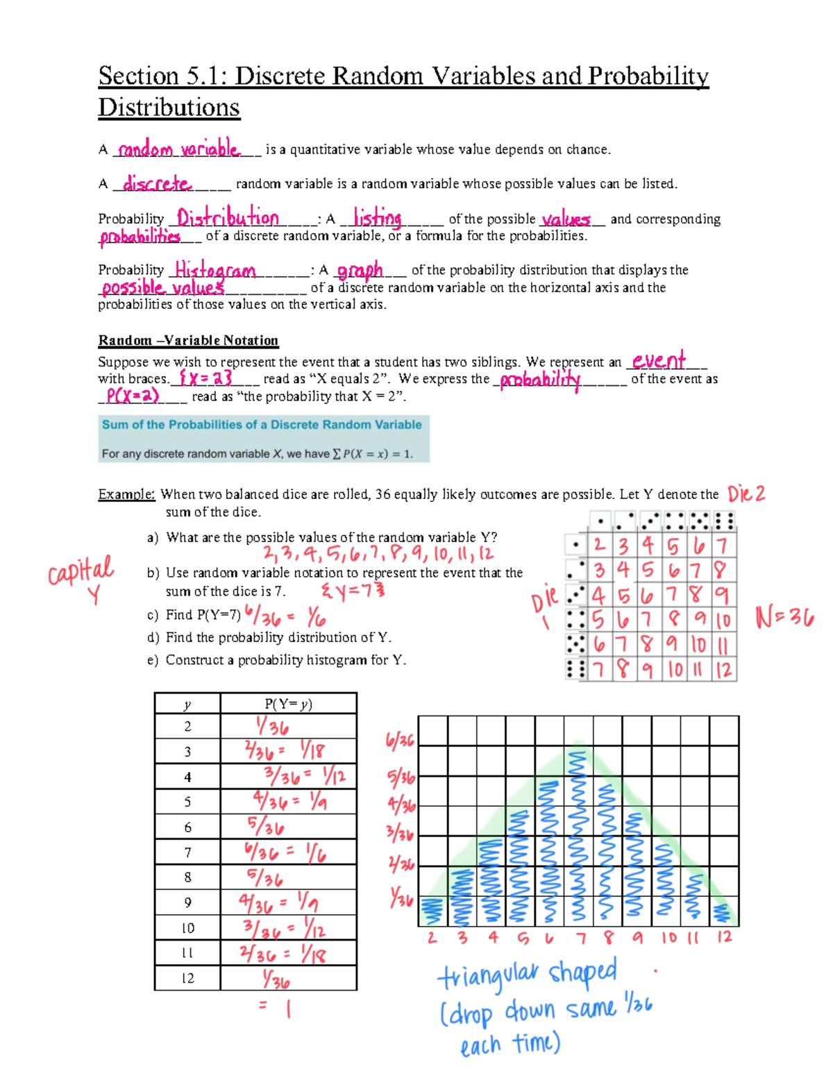 Sections 5 - Chapter 5 notes - Section 5: Discrete Random Variables and ...