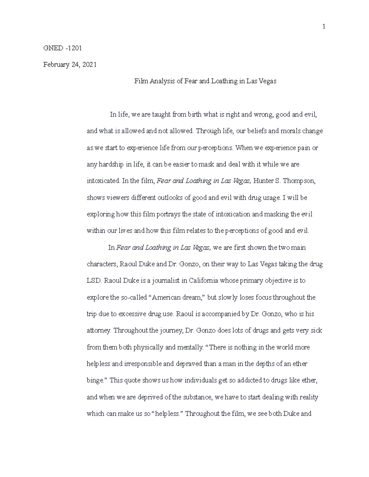 Fear and Loathing in Las Vegas - Through life, our beliefs and morals ...