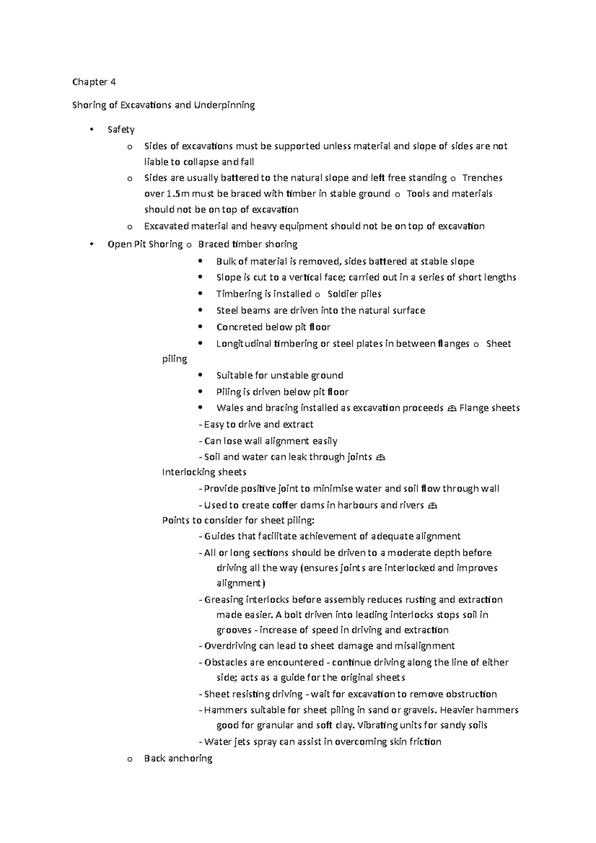Mod1 notes - Chapter 4 Shoring of Excavations and Underpinning Safety o ...