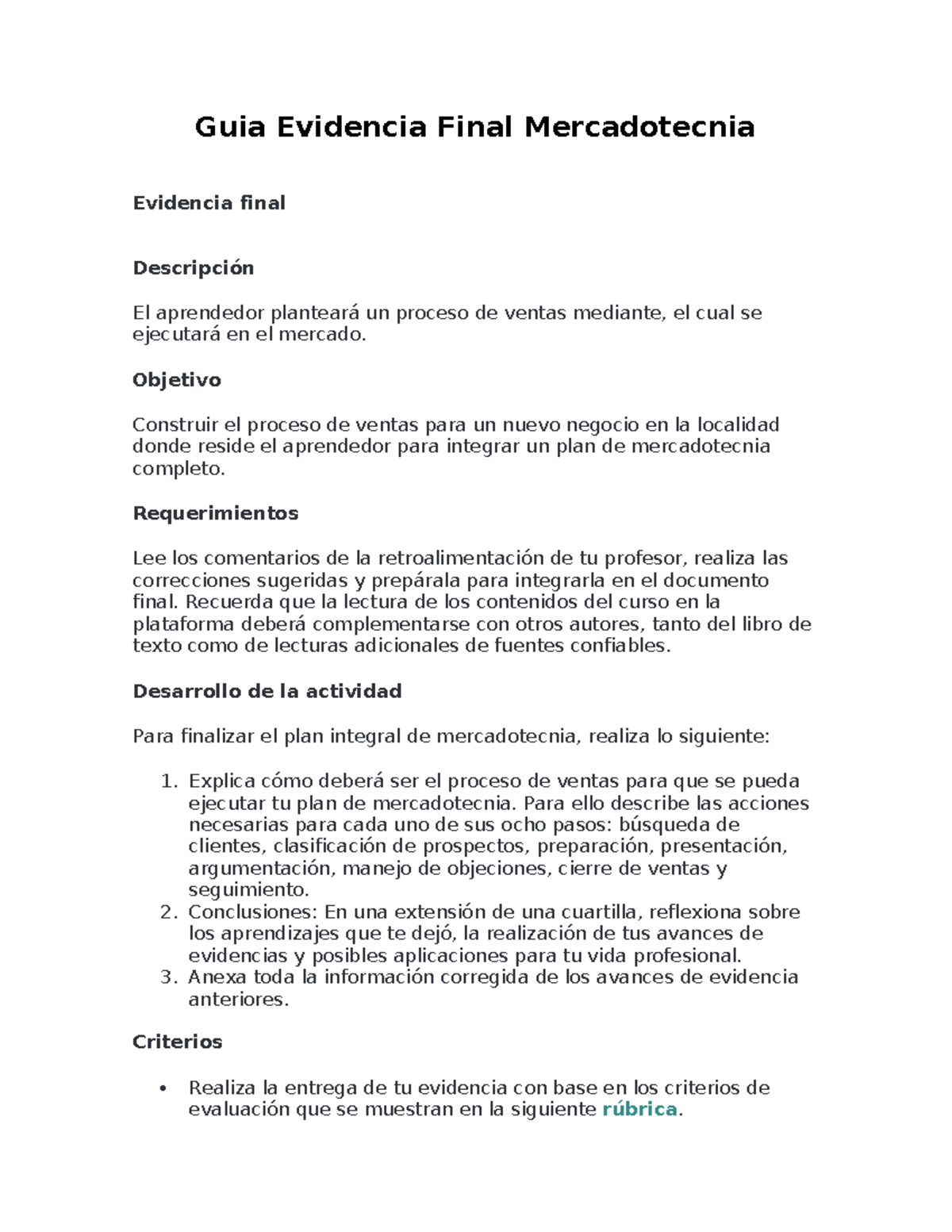 Guia Evidencia Final Mercadotecnia - Guia Evidencia Final Mercadotecnia Evidencia final ...