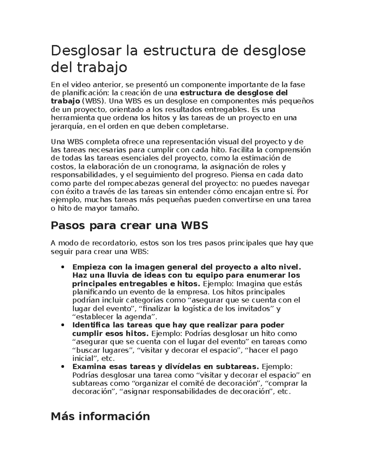 Desglosar la estructura de desglose del trabajo - Una WBS es un ...