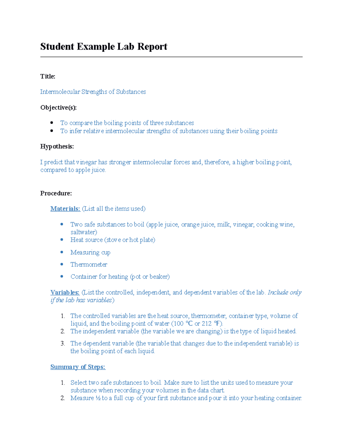 Student example lab report - Student Example Lab Report Title ...
