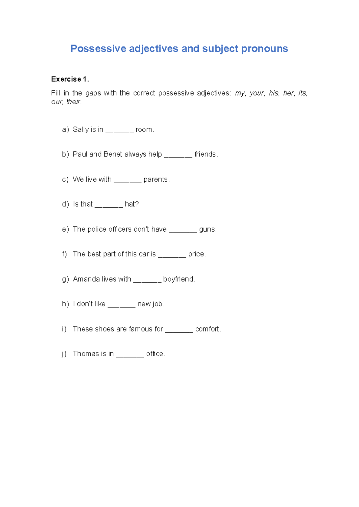 Possessive adjectives and subject pronouns - Cópia - Possessive ...
