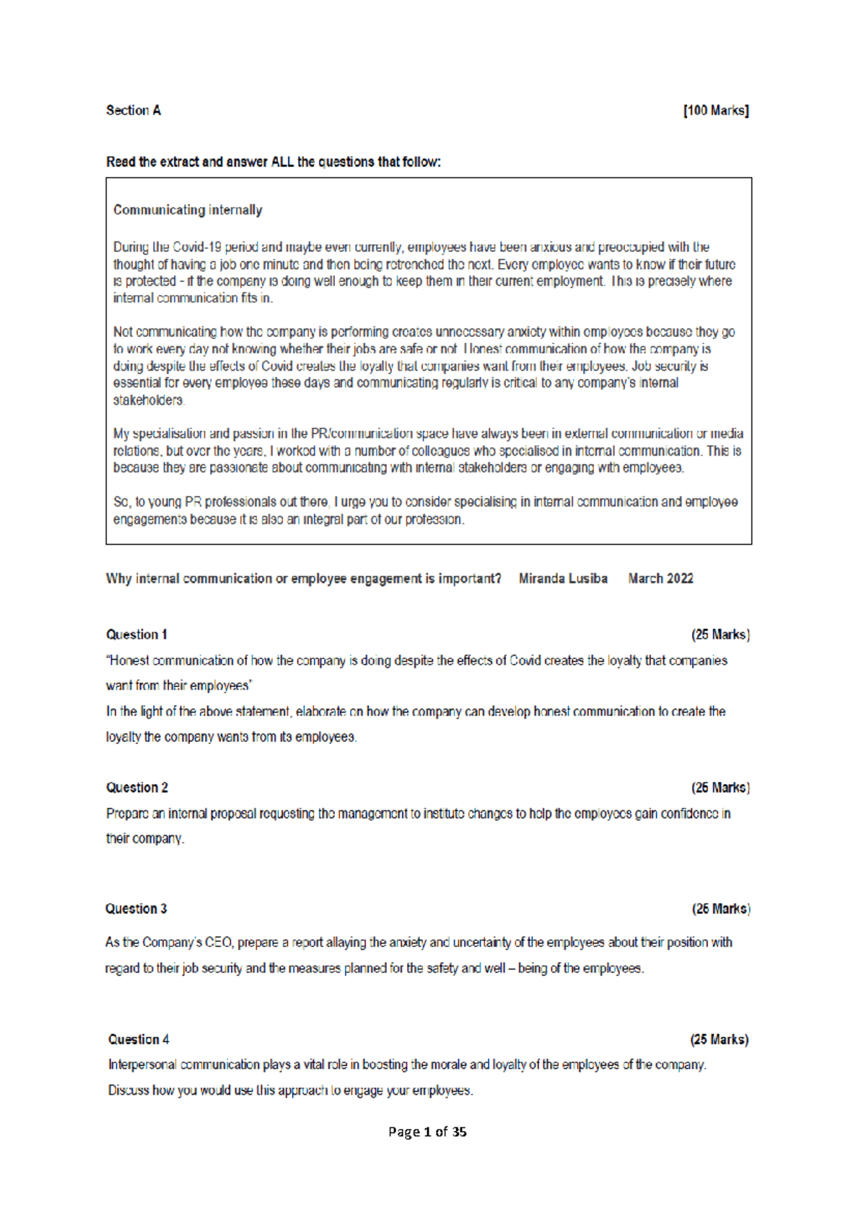Business Communication past paper - IBM5 - Studocu