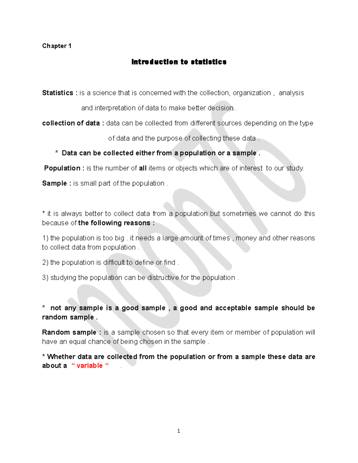 Chapter 1 notes - qm250 - Chapter 1 Introduction to statistics ...
