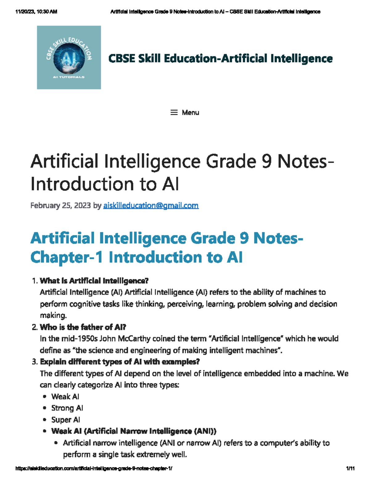 Intro ai - dfsnjnjknbjkbkjbkgkjfnjkfnkjf - B.tech - Studocu