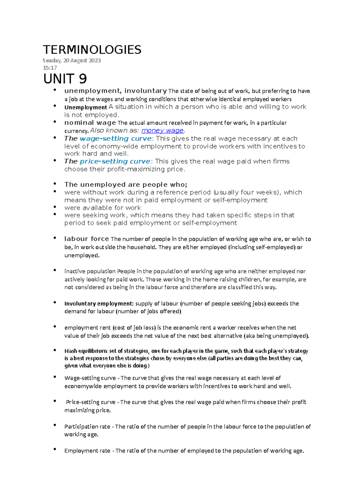 1. UNIT 9 Terminologies+formulas - TERMINOLOGIES Sunday, 20 August 2023 ...